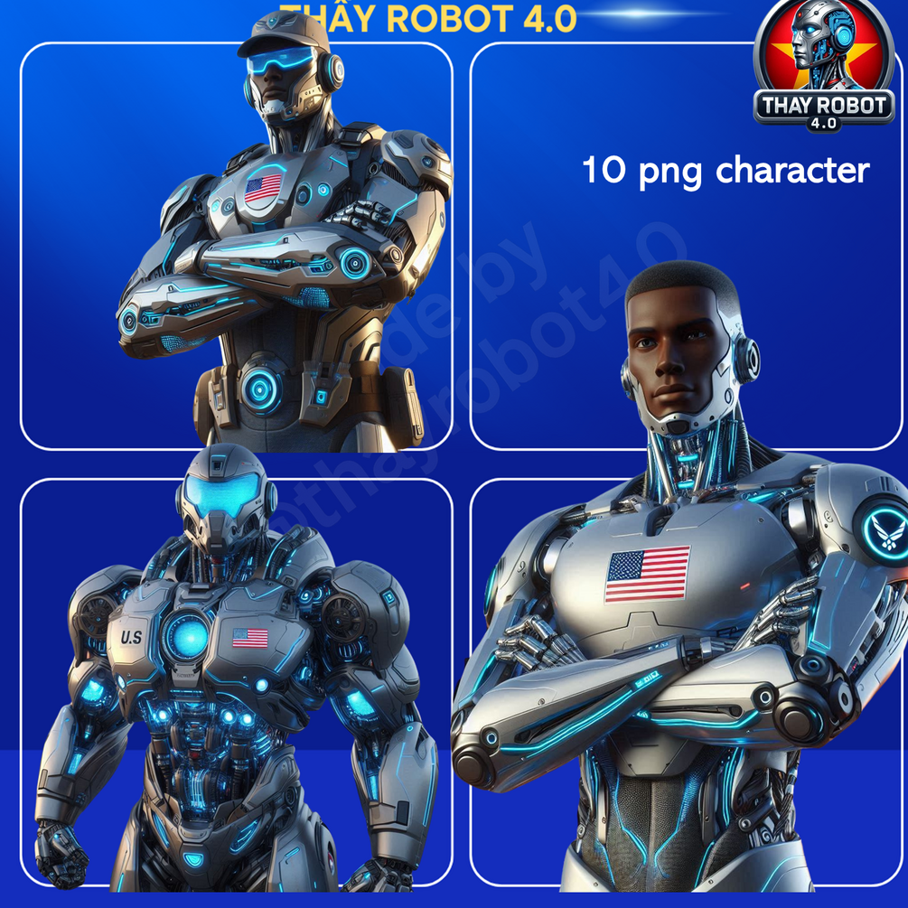 Black American Robot Leaders – 10 PNG Characters