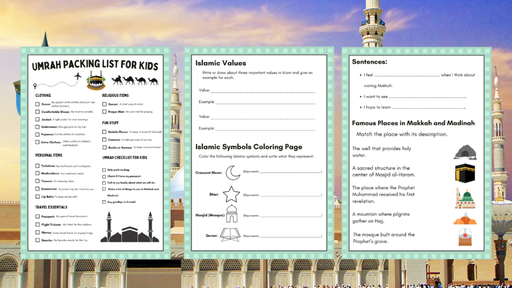 Umrah Packing List and Fun Worksheets for Kids (Digital Product)