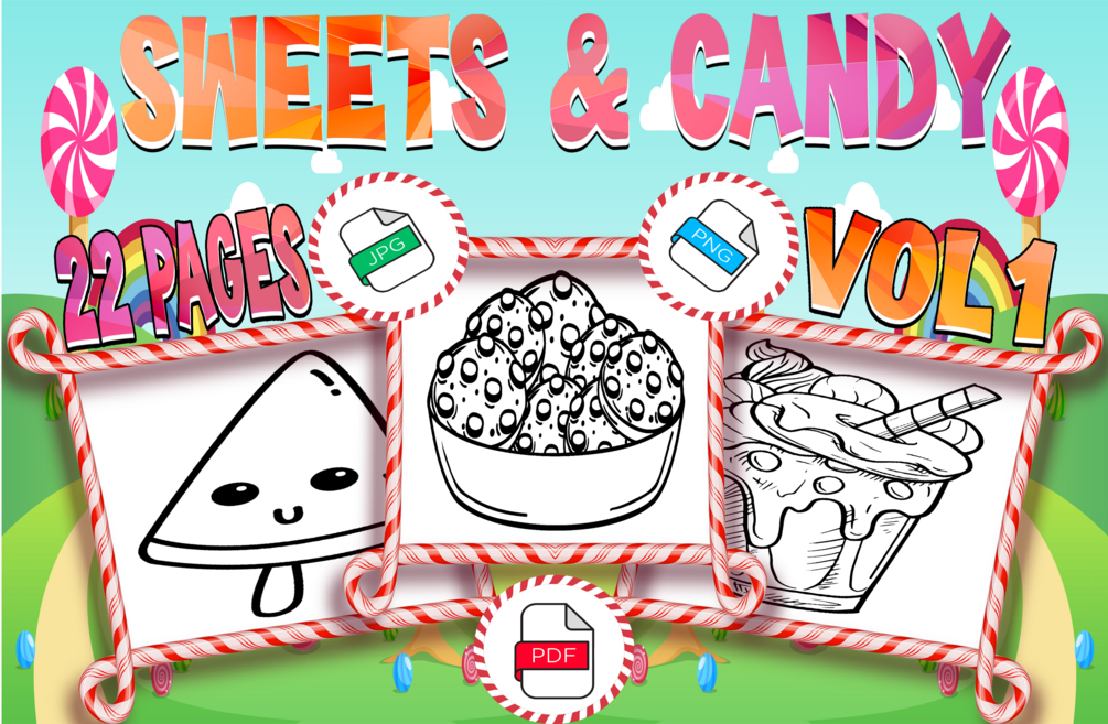 22 Cute sweets and candy coloring pages for kids (VOL 1)