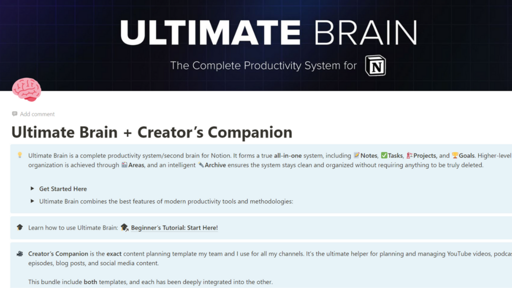 Ultimate Brain and Creator's Companion Notion Template