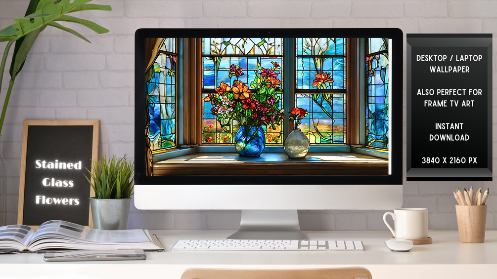 STAINED GLASS FLOWERS - Desktop/Laptop Wallpaper / Frame TV Art / Zoom ...