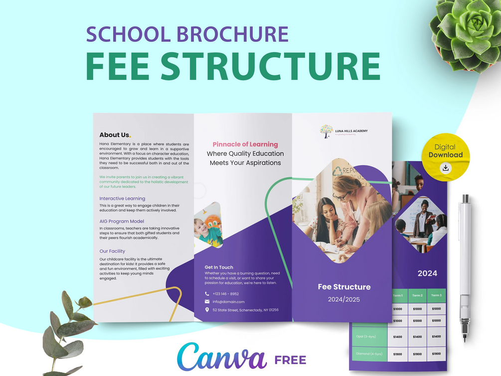 Editable School Fee Structure Trifold Brochure Template | Canva ...