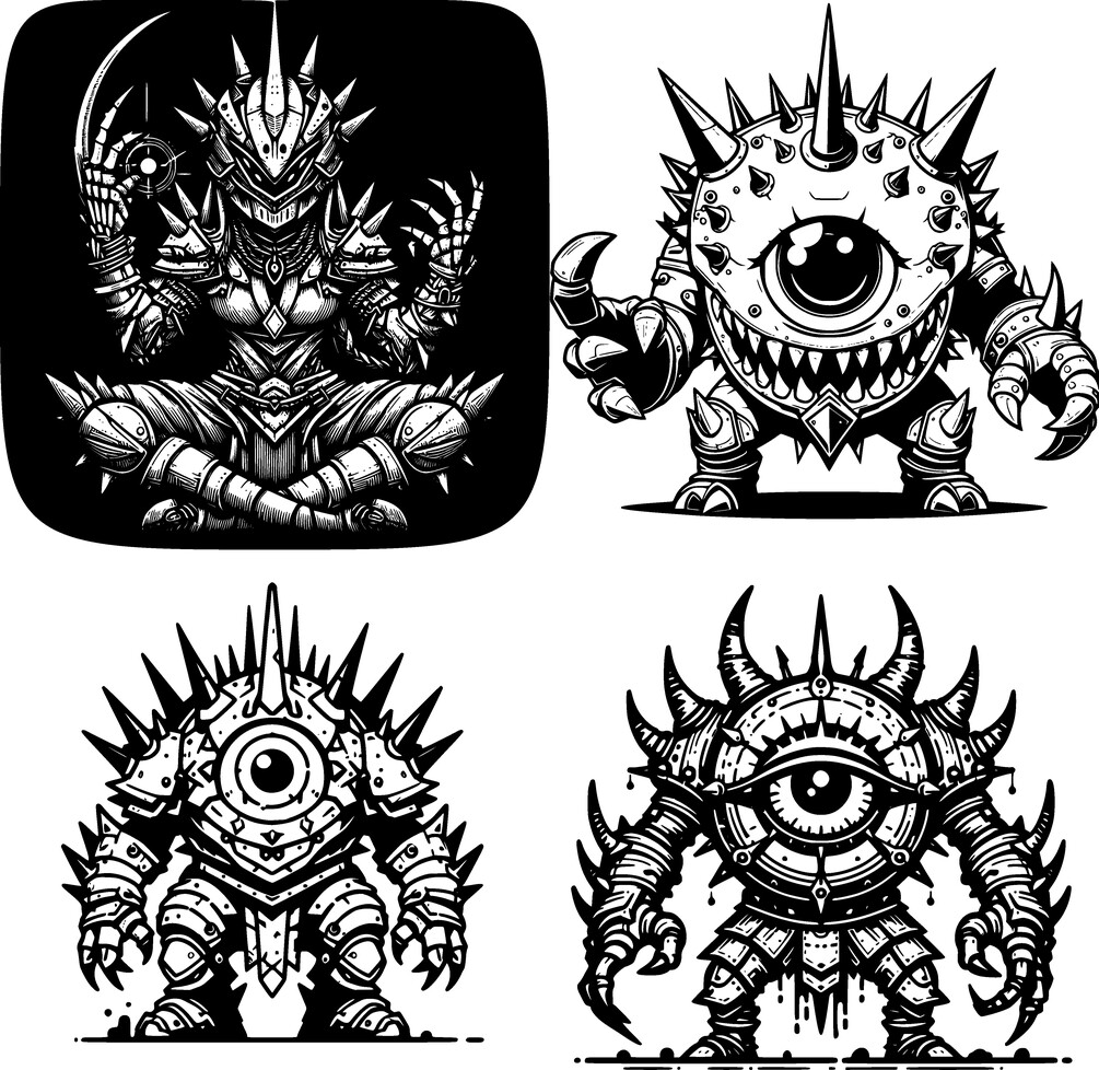 Line art of enemy mini bosses for game concept art, prints, and digital ...