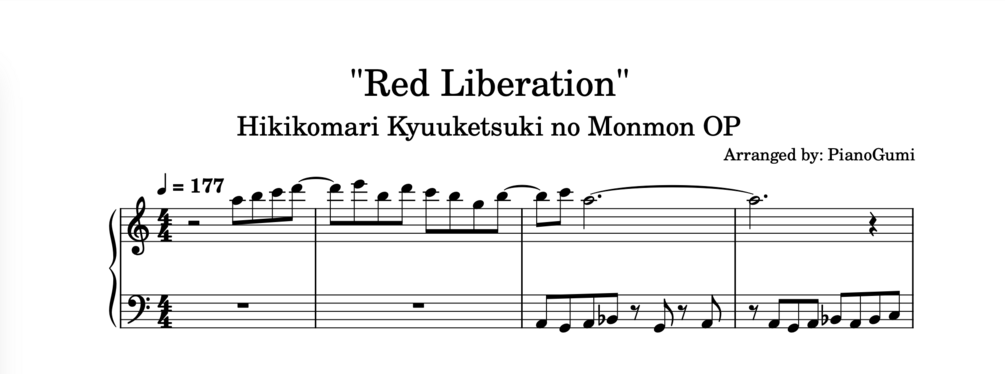 Hikikomari Kyuuketsuki no Monmon OP - "Red Liberation" - EASY Piano Sheet Music