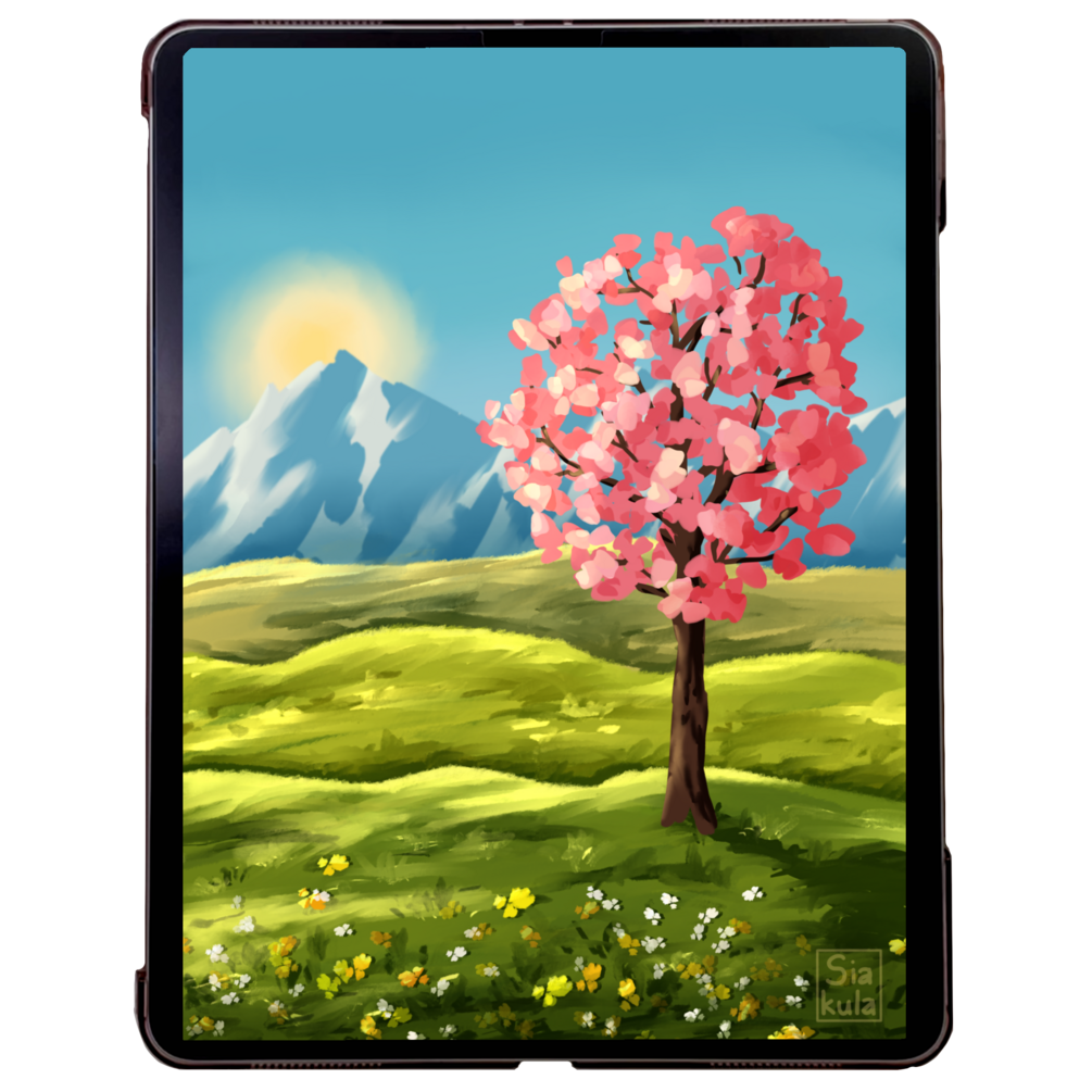 Landscape with Pink Tree painting tutorial in Procreate