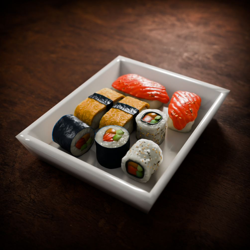Realistic 3D Sushi Platter Render by blender