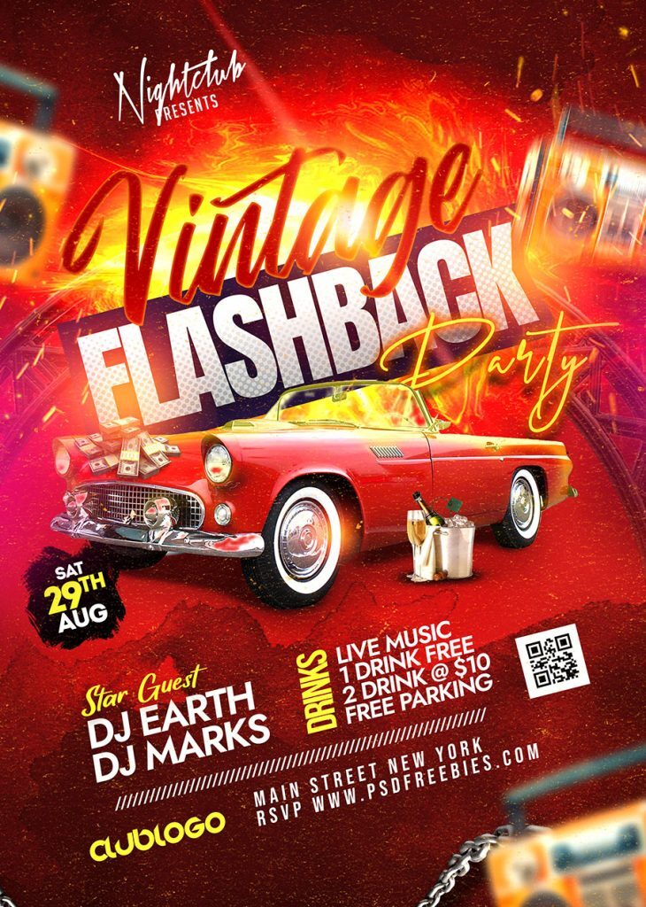 Vintage Flashback Party Flyer PSD Template