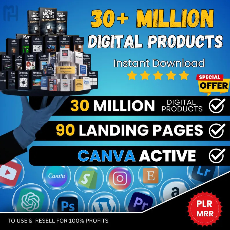 30 + Million Digital Products Bundle passive income Resell MRR PLR ...