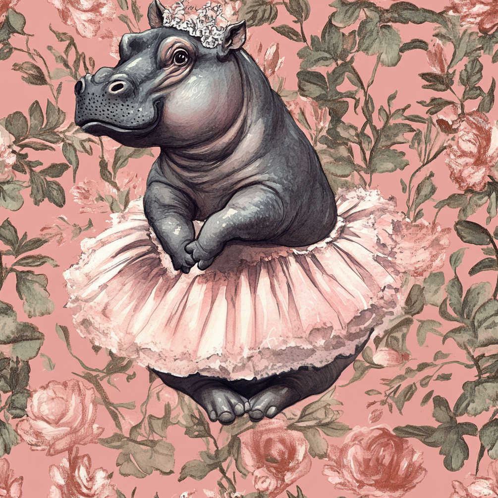 Quirky Repeating Vintage Animal Patterns - Hippo & Tutu