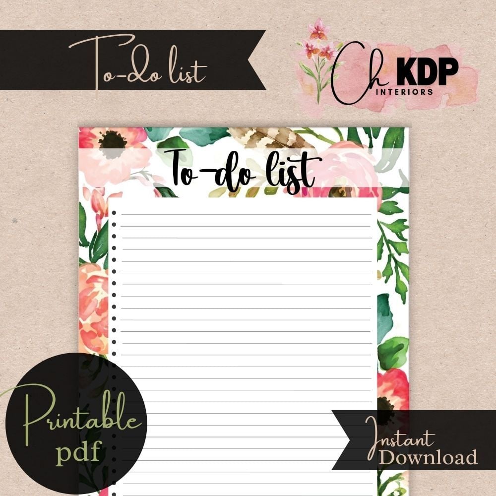 "Printable floral To-Do List | A4 and A5 Sizes | Fillable & Editable PDF"