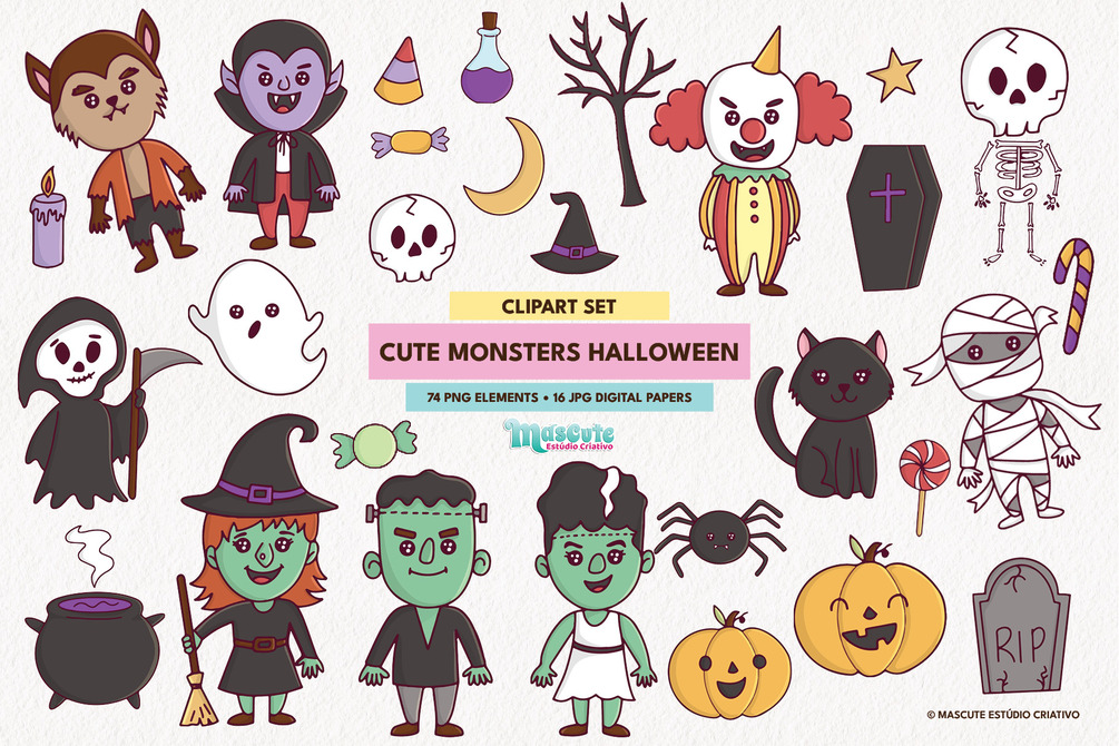 Cute Halloween Monsters Clipart Set | Hand-Drawn Spooky Illustrations ...