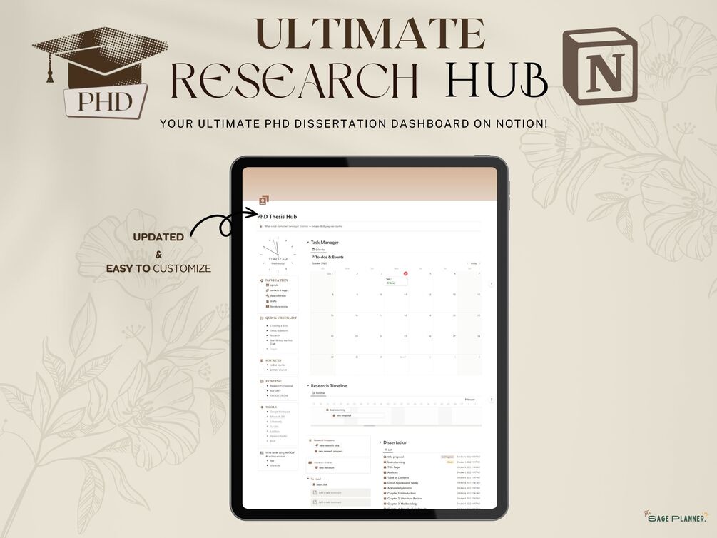 PhD Dissertation Thesis Planner Undergraduate Research Planner Notion Template