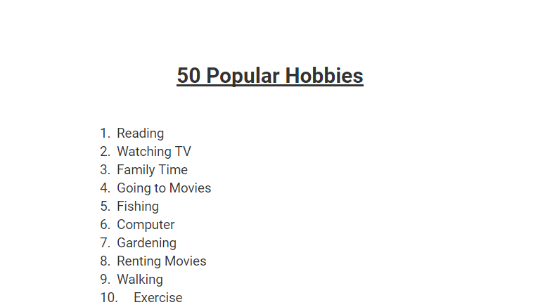 50 Popular Hobbies
