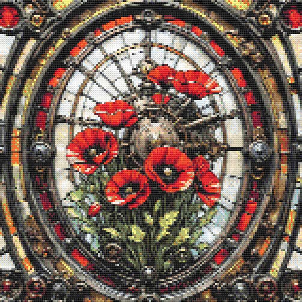 Poppies and Stained Glass, steampunk style. Instant download PDF cross ...