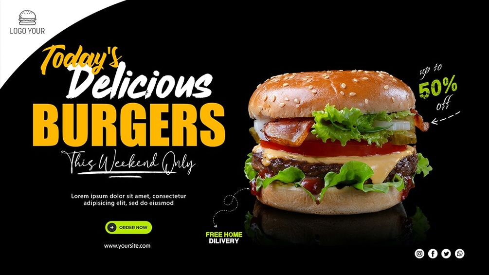 Burgers Today's Banner Templates. Editable PSD File