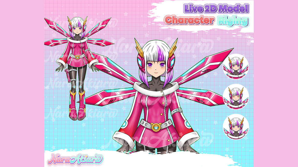 Vtuber Model and Rigging Anime Girl Pink And Blue Cyber Premade, Live2d ...