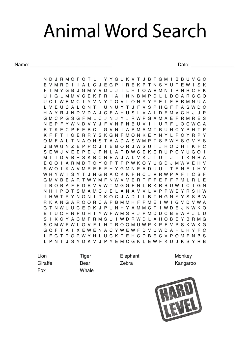 Animal Word Search