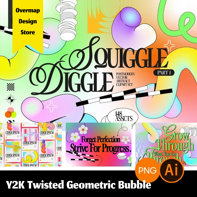150+Artistic Y2K Twisted SQUIGGLES Geometric Bubble Psychedelic Dispersed Millennium Geometric ...