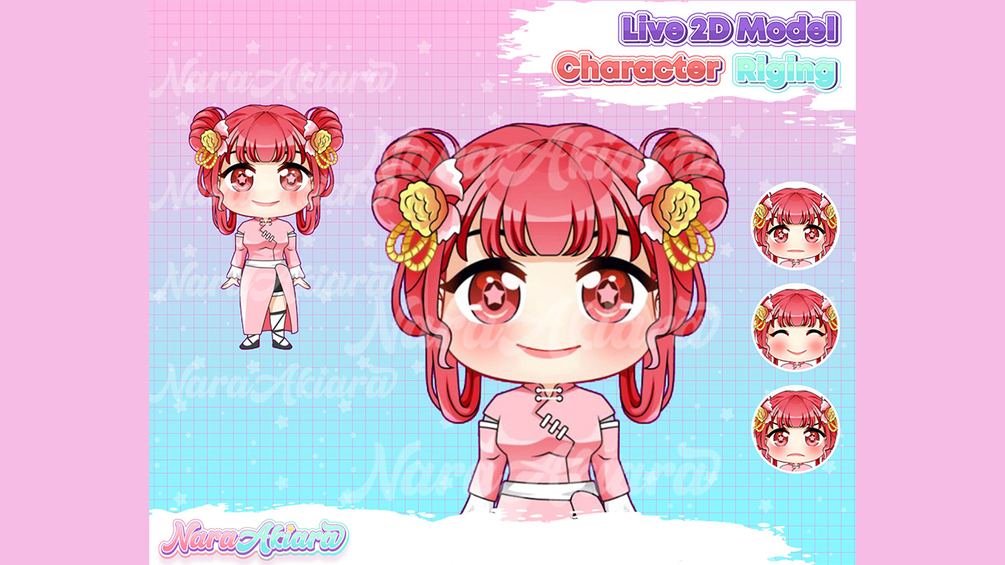 Vtuber Model and Rigging Pink Hair Braided Chibi Girl Premade, Live2d ...