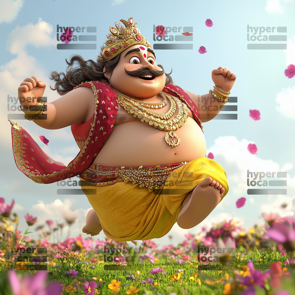 Vibrant Maveli Mahabali Stock Illustration - Onam Festival Art d2