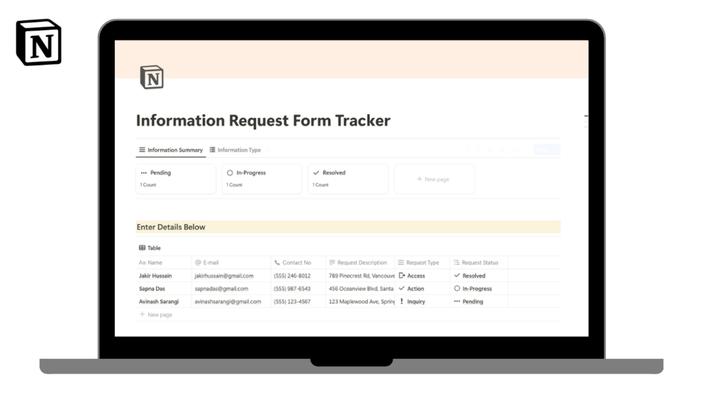 Information Requests Form Tracker