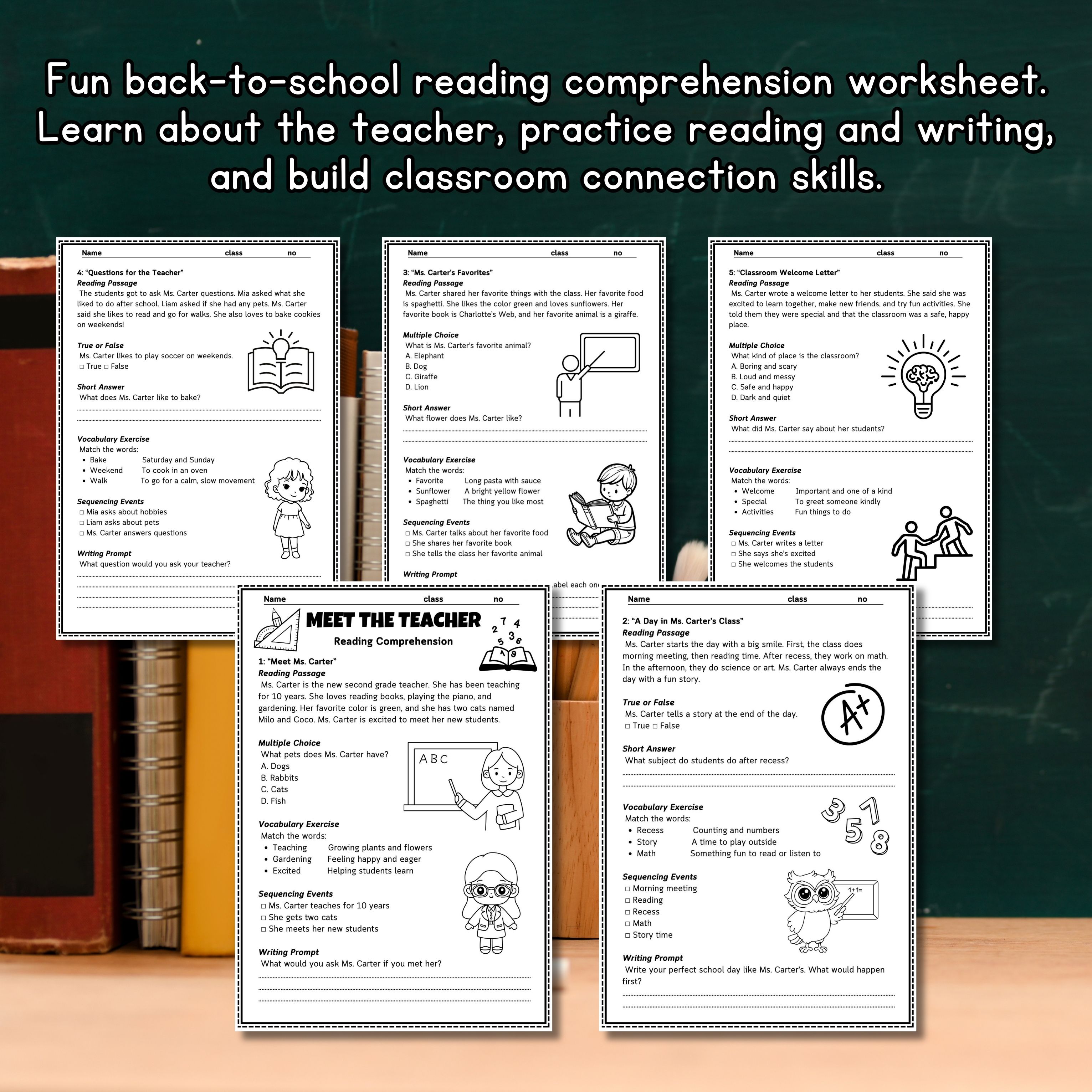 Meet the Teacher Reading Comprehension Worksheets for Grades 2–6, Back ...