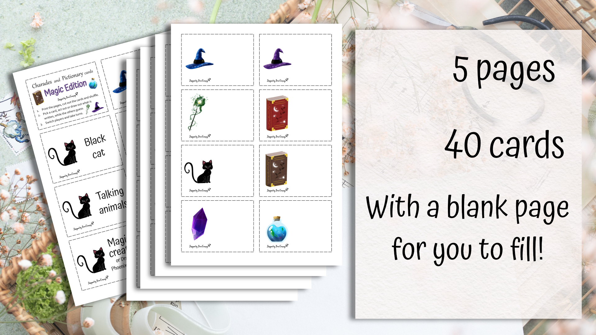 Charades and Pictionary PRINTABLE cards - Magic edition