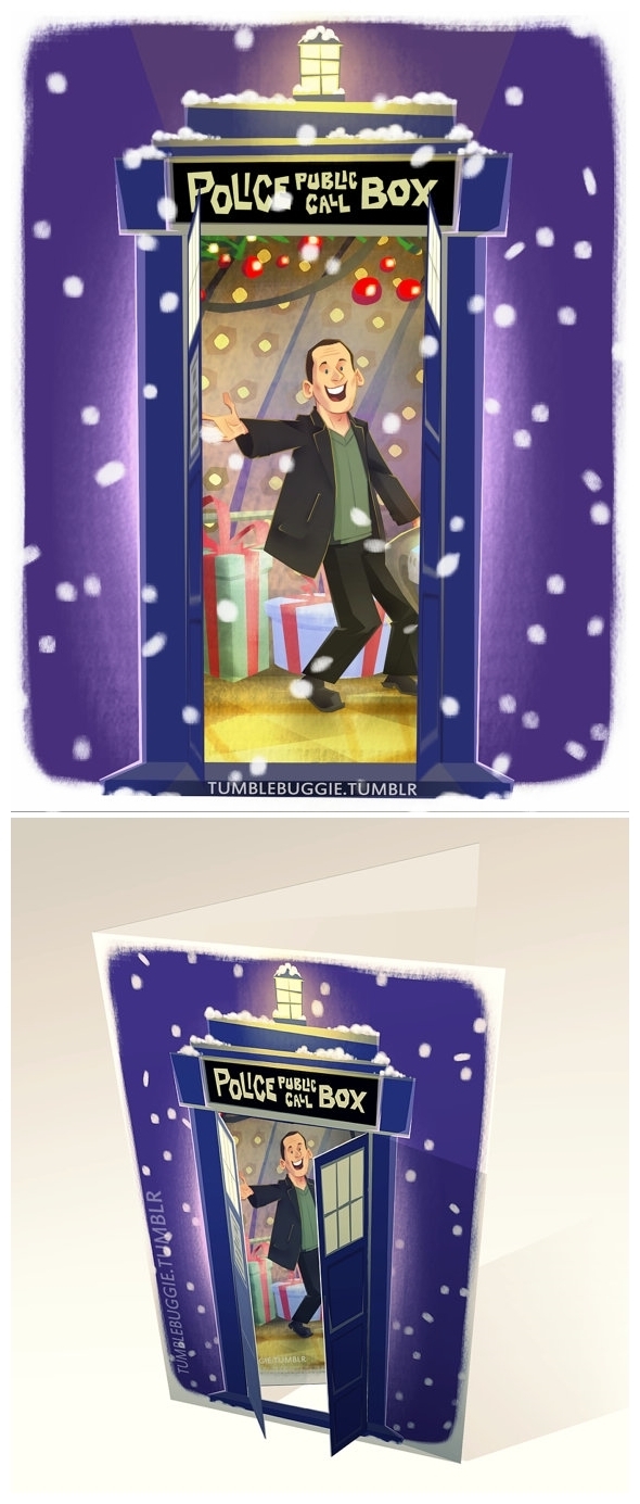 Christmas Card! 9th Doctor behind TARDIS doors!