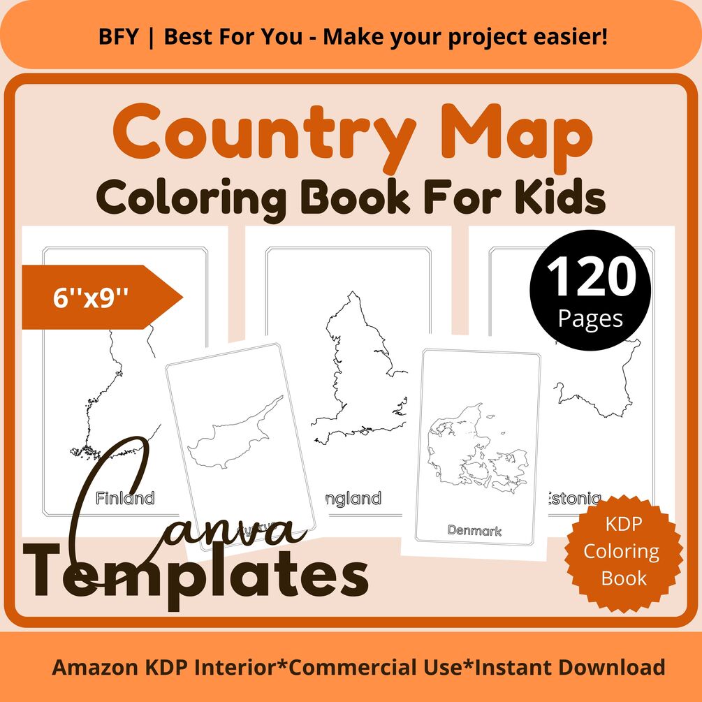 Country Map Coloring Pages For Kids | Amazon KDP Interior 6''x9'' 120 ...