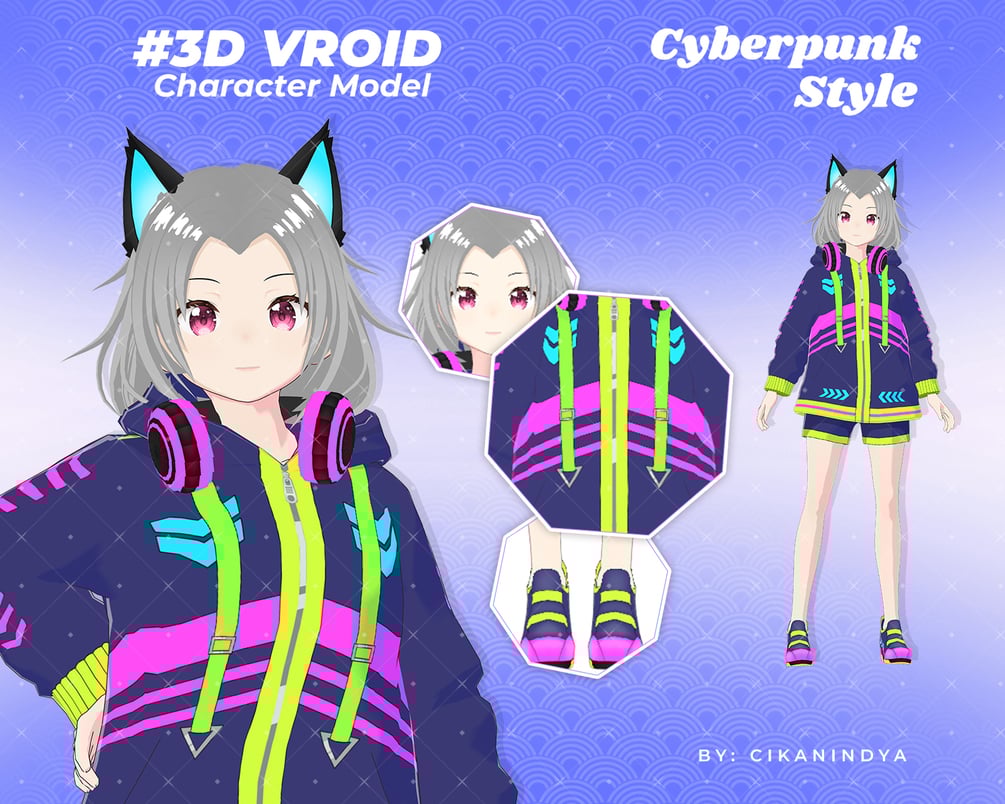 Cyber Star Avatar Futuristic 3D Vroid Model Kaede Cyberpunk Anime Girl ...