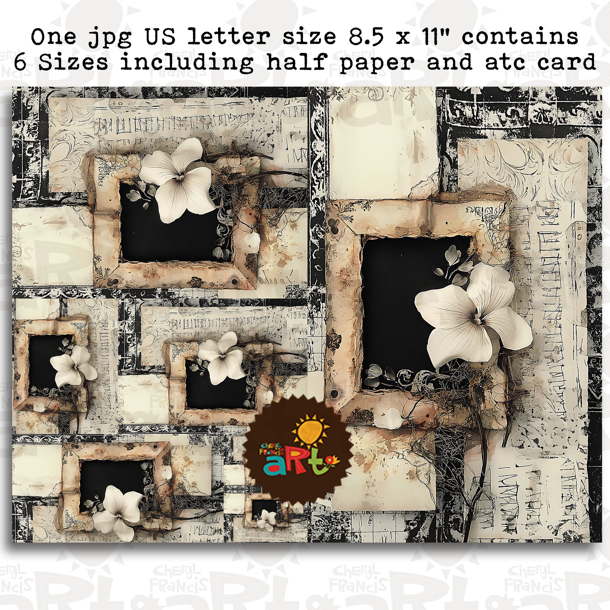 Floral with Paper Frame Single Image No.34 Printable Junk Journal Half ...