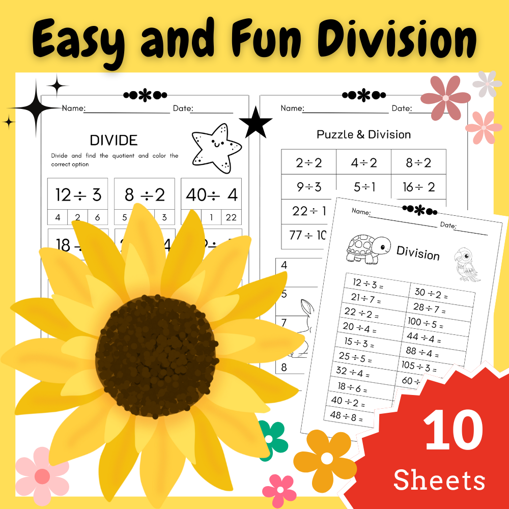 Easy and Fun Division Worksheets: Simple Designs to Learn and Color