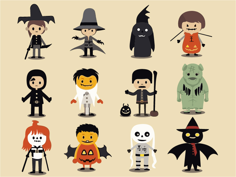 Halloween Character Ensemble Illustration - A Spooky Cast of Halloween ...