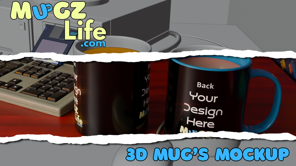 3D Computer Retro Mug Mockup