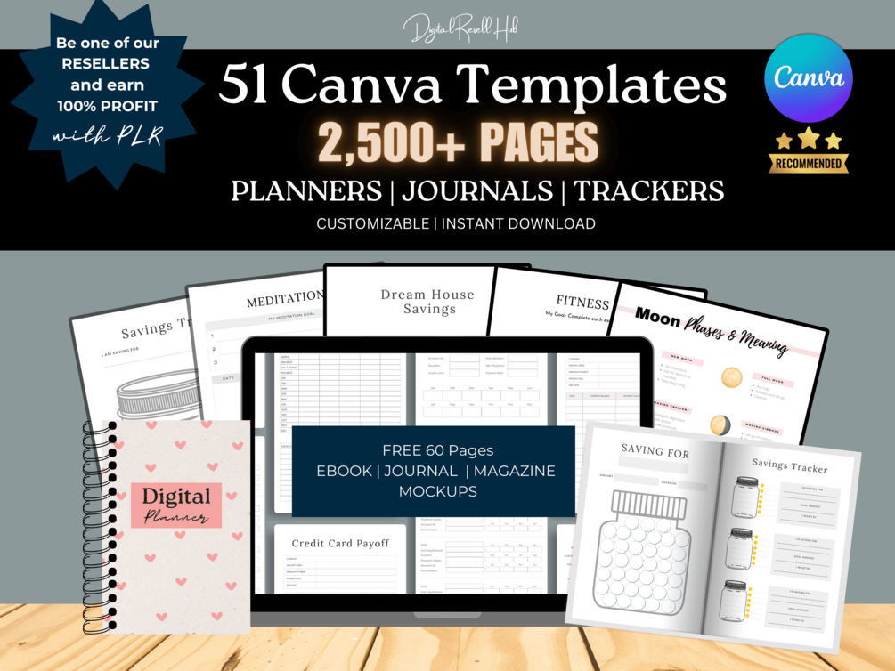 2500+ Pages Digital Planner Canva Template Journals Trackers with ...