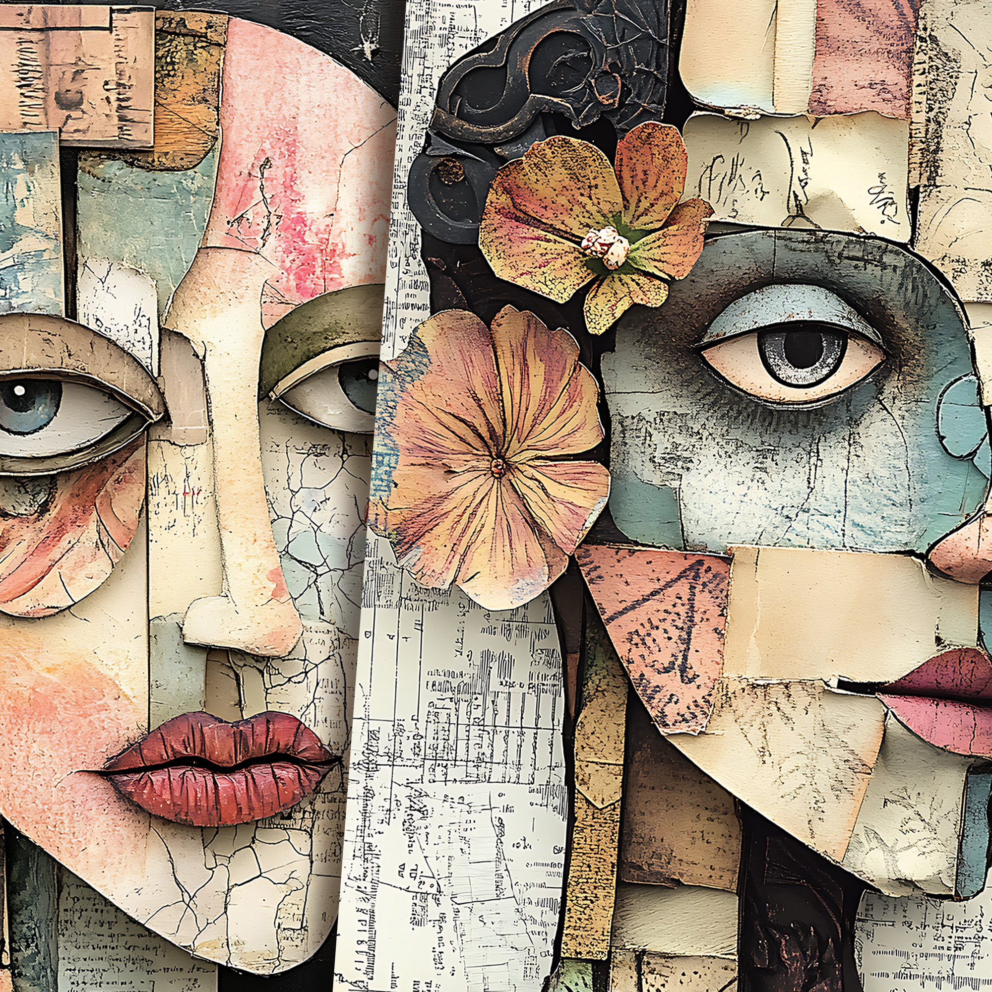 20 pc Mixed Up Abstract Face Assemblage Portrait Printable Ephemera ...