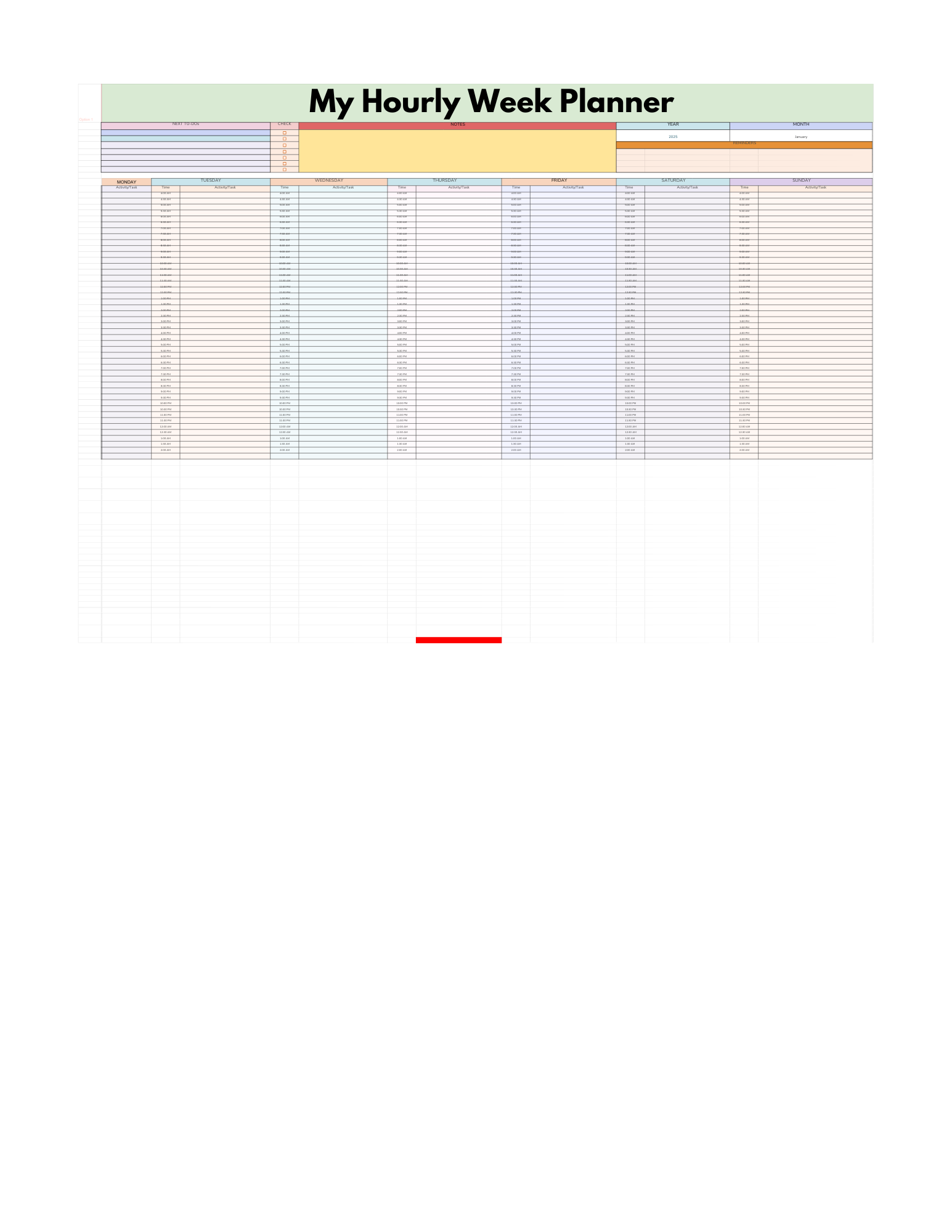 My Hourly Week Planner – Editable Weekly Time Management Planner (PLR)