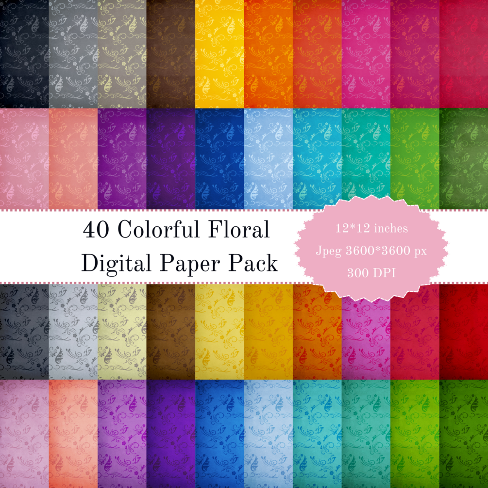 40 Colorful Floral Digital Paper Pack