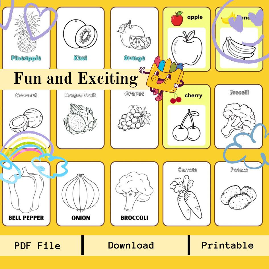 [TEACHERHAZEL] KIDS FRUITS & VEGETABLES COLORING BOOK (VOLUME 3)