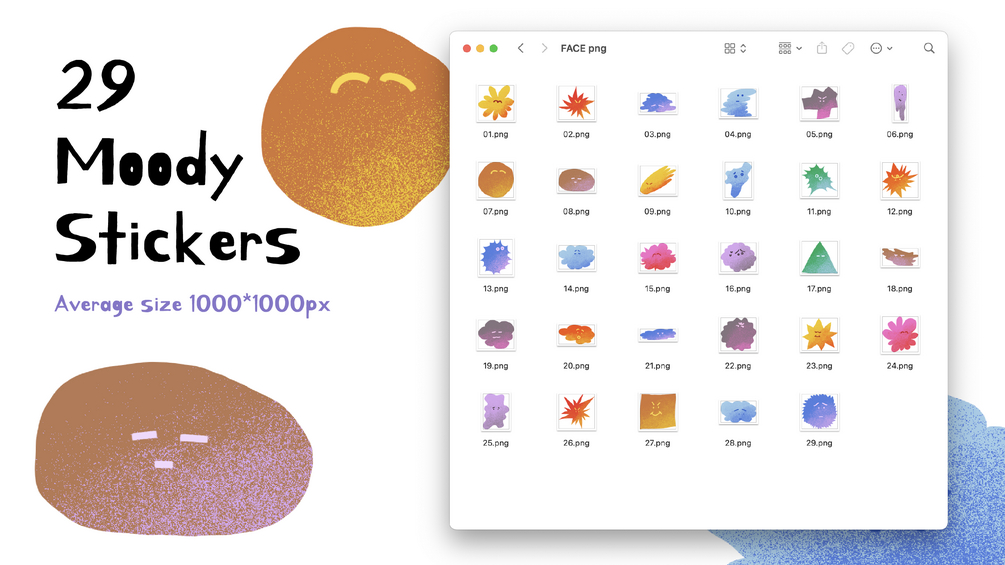 29 Moody Stickers | PNG & PSD files | 10 for Free Trial