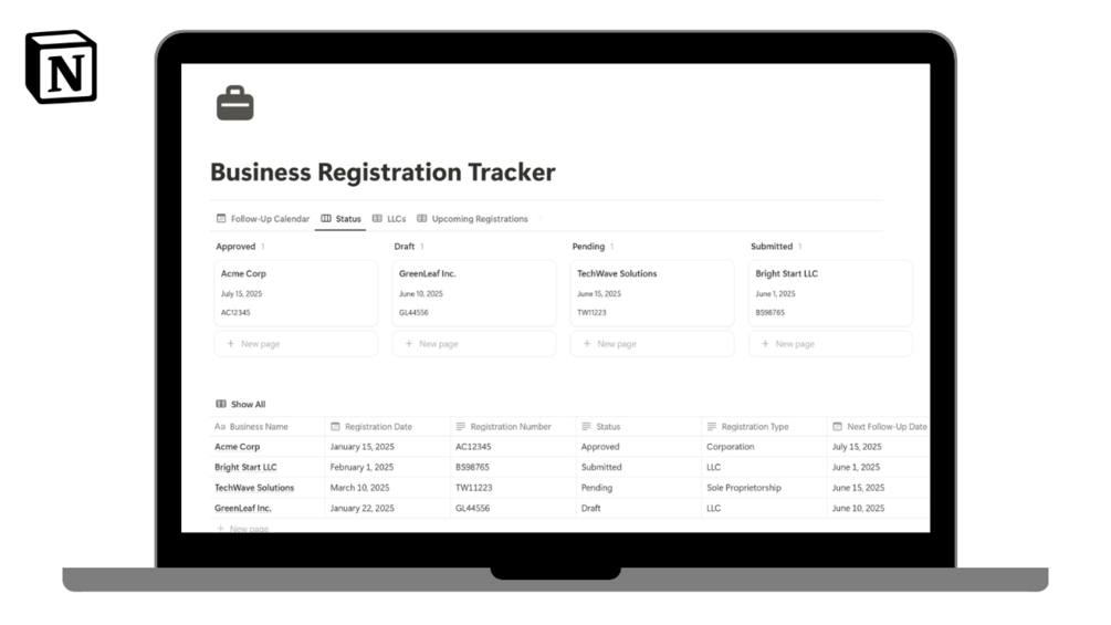 Business Registration Tracker