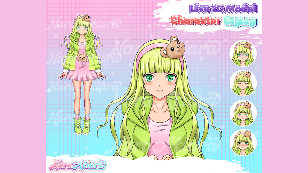 Vtuber Model and Rigging Anime Girl Green Hair Young Premade, Live2d ...