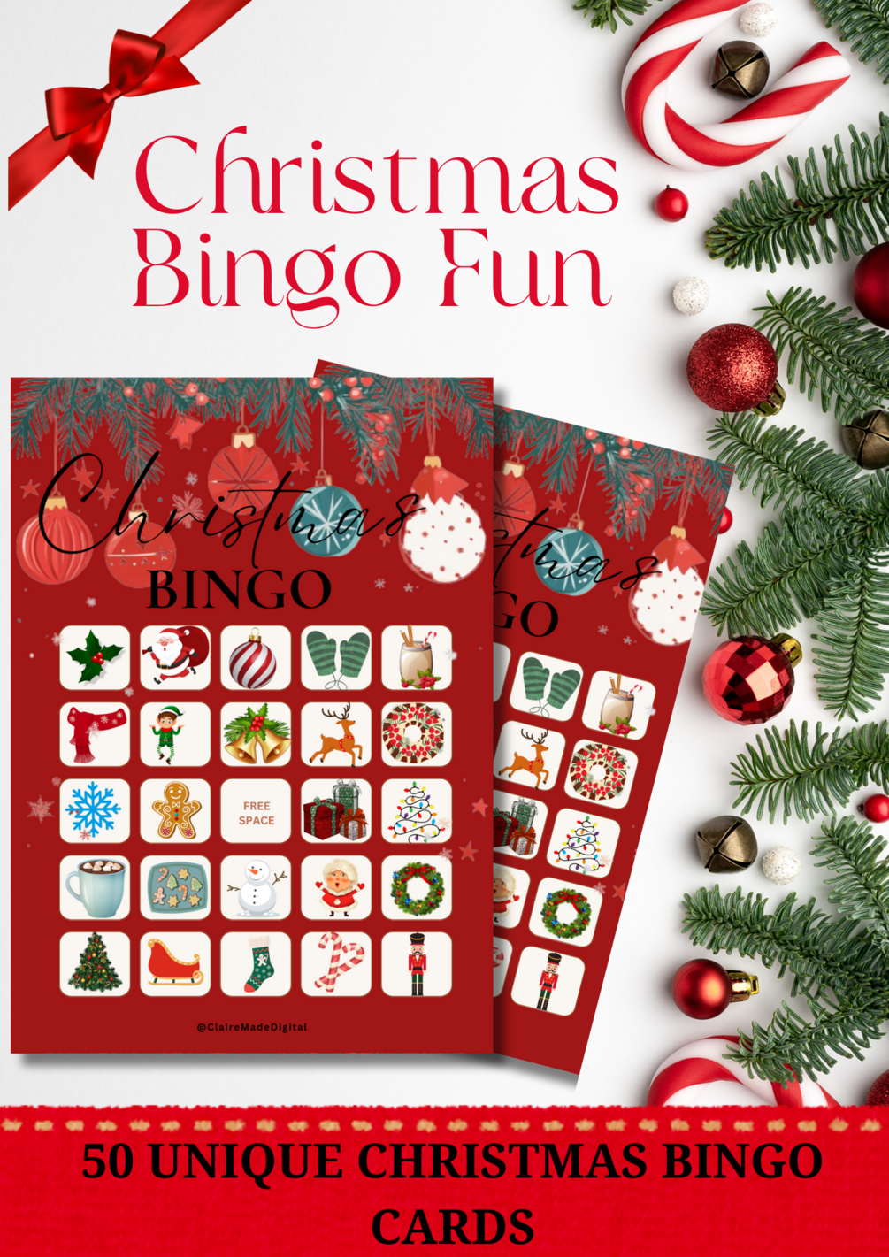 50 Christmas Bingo Game Cards | Printable Family Holiday Fun
