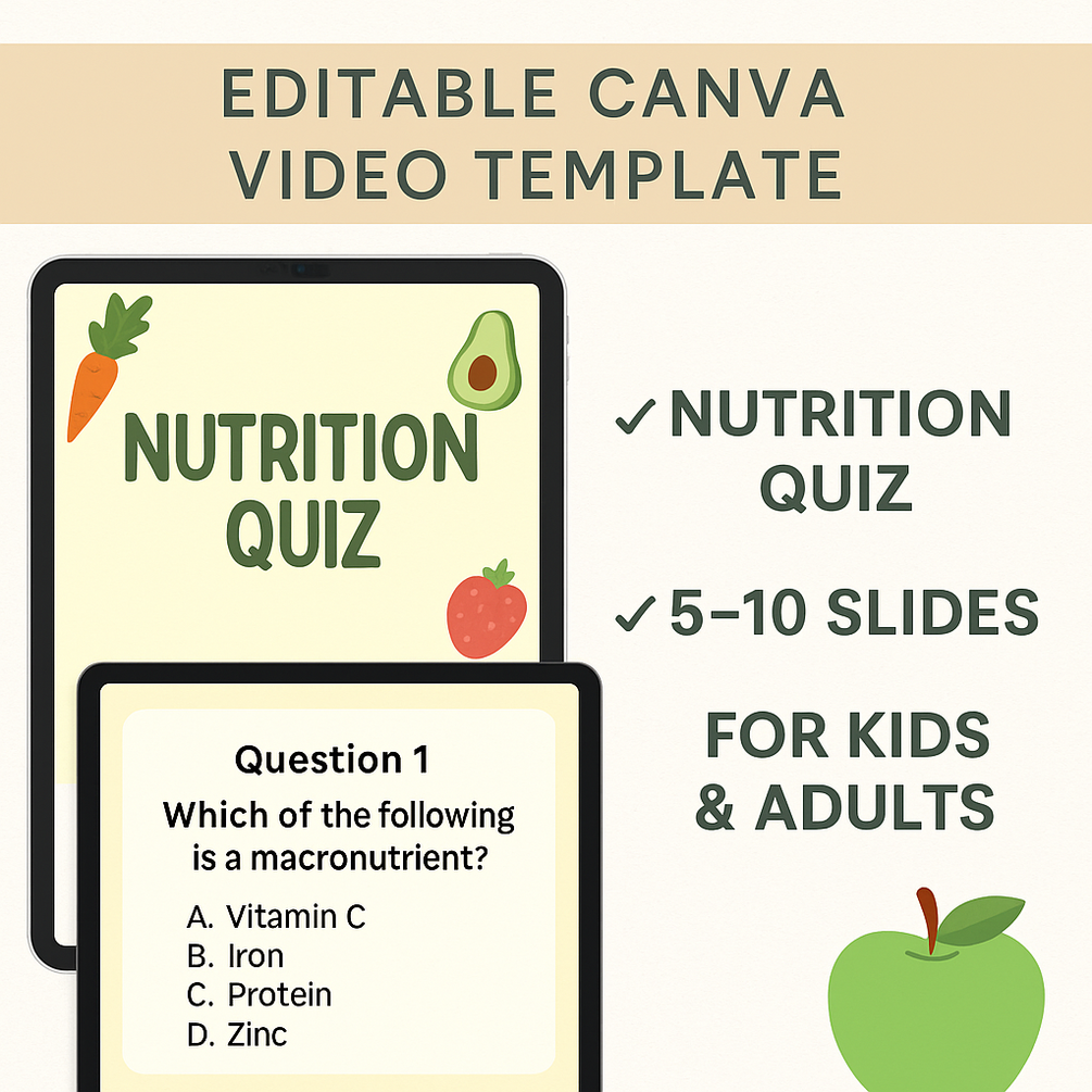 Interactive Nutrition Quiz – Canva Video Template for Kids & Adults