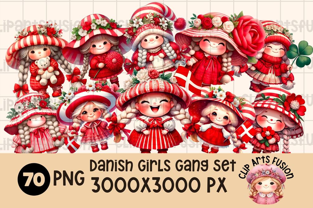 Watercolor Happy Danish Girls Clipart Set | Cute Girls Graphics Bundle ...