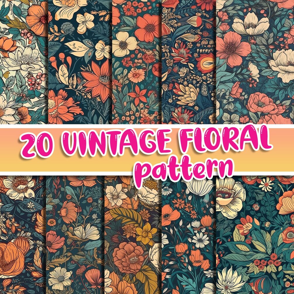 Vintage Floral Seamless Pattern - Flowers Repeating Pattern - 20 ...