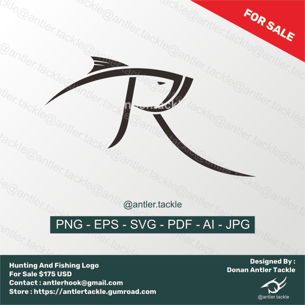 R Letter Fish Hook Fishing Logo Designed By Donan Antler Tackle