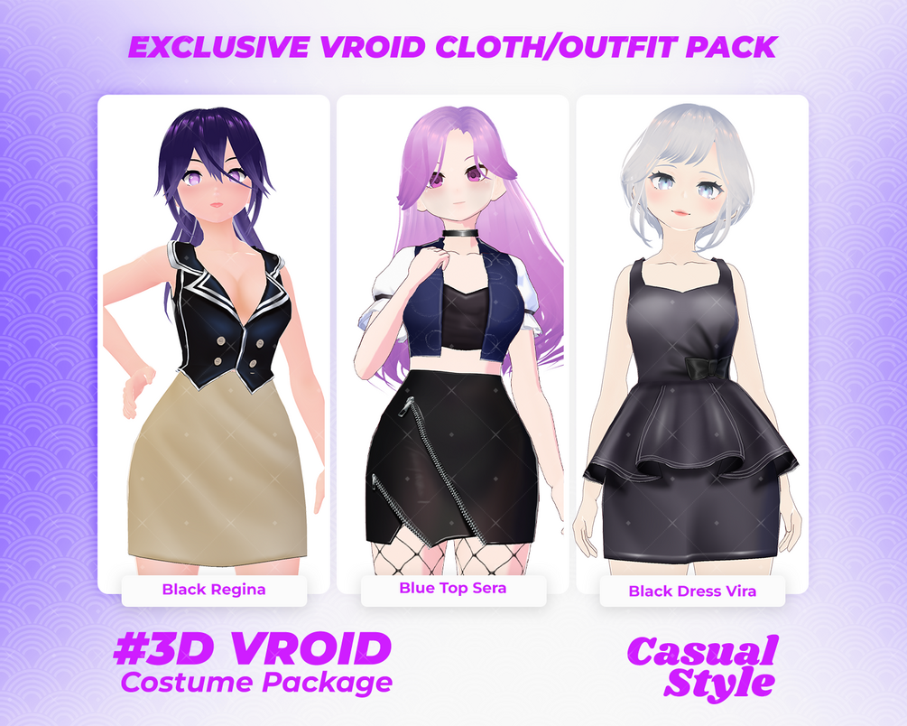 VRoid Clothing Pack Casual Theme Fashionable Outfits for 3D Models ...