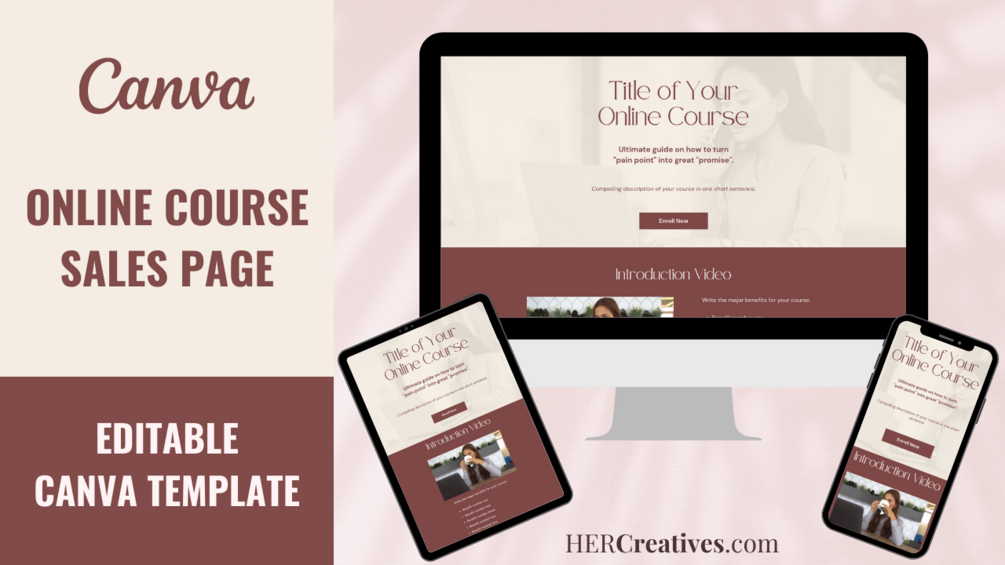 Online Course Sales Page Template - Canva - Beige Brown