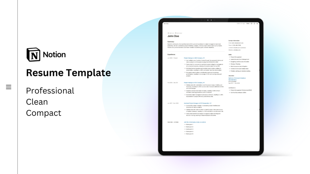 Notion resume template